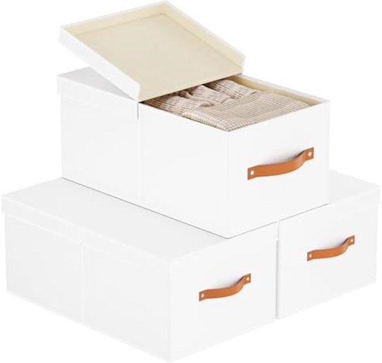 3 stuks opbergdozen, opbergdozen met – 47 x 28 x 20 cm – wit | bol