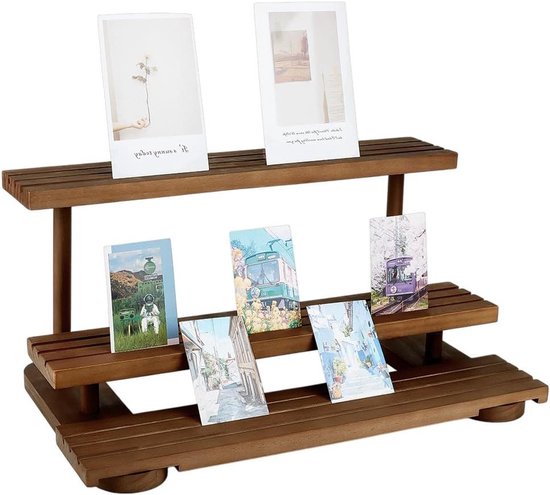 Allecto plus - Houten Kaart Display Stand 3-Tier Opbergrek voor Kaarten ...