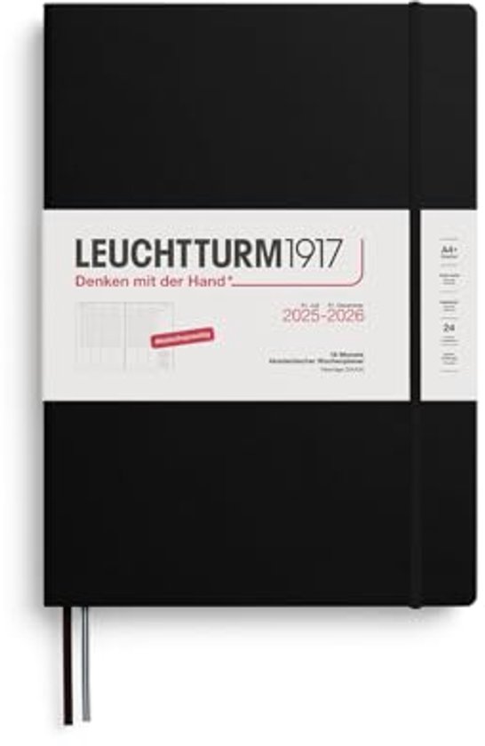 Agenda scolaire hebdomadaire A4+ 18 mois 2026, couverture rigide noire | bol