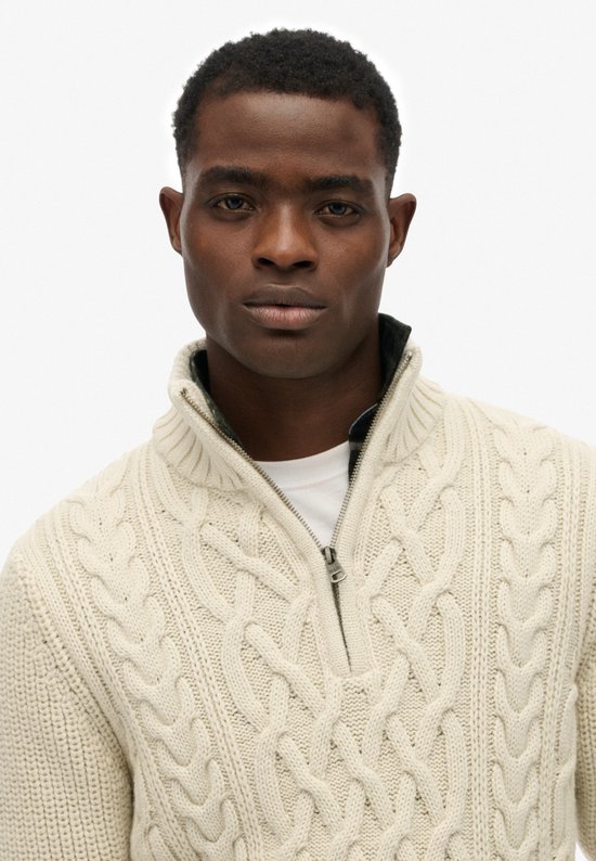 Superdry Trui Jacob Cable Knit Half Zip M6110698a Ecru Mannen Maat - S ...