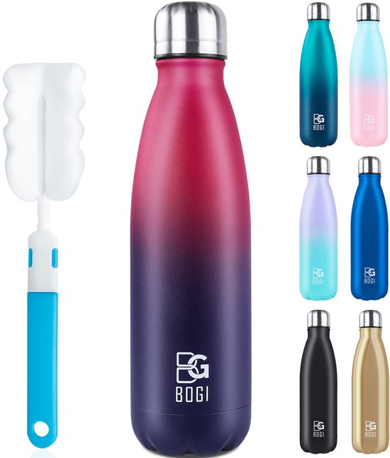 BOGI geïsoleerde waterflessen, 500 ml metalen waterflessen, lekvrije ...