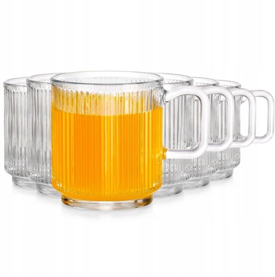 Set van 6 geribbelde glazen met handvat - 350 ml | bol