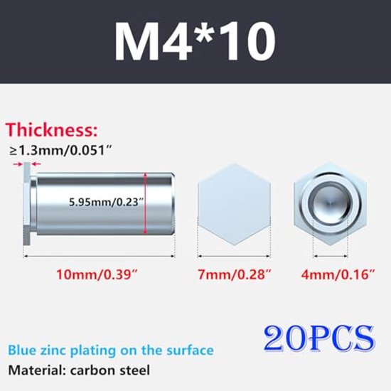 20pcs Rivet Nuts, Hex Rivet Nut, M4 x 10mm Female Thread Walk Nuts ...