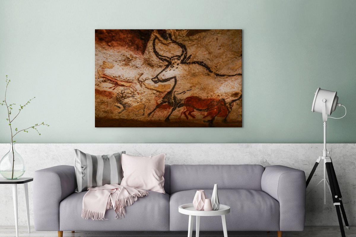 Canvas Schilderij Grottekeningen in de Grotten van Lascaux in Frankrijk ...