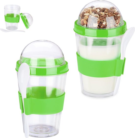 Relaxdays 2x muesli beker to go groen - yoghurtbeker - to go beker ...
