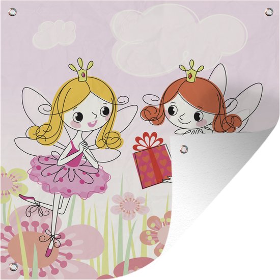 Tuindoek Een illustratie van een jongen elf heeft een cadeautje voor de ...