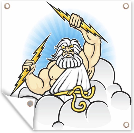 Muurdecoratie buiten Een illustratie van Zeus met bliksemschichten in ...