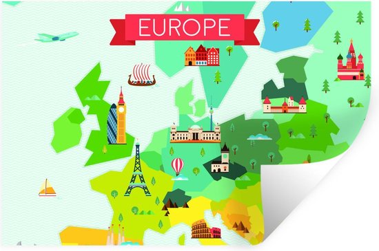 Muurstickers - Sticker Folie - Kaart - Europa - Architectuur - 120x80 ...