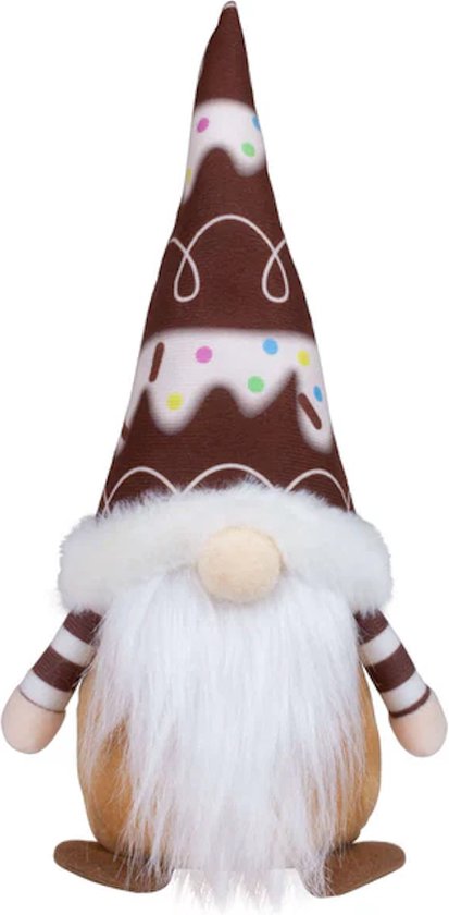 Handgemaakte Gnoom met Candy muts Bruin - 27 cm - Kerstdecoratie | bol