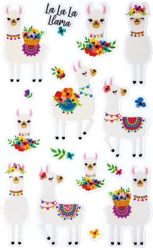 Glitterstickers Lama - 16 Kleurrijke, Zelfklevende Kindersstickers voor ...