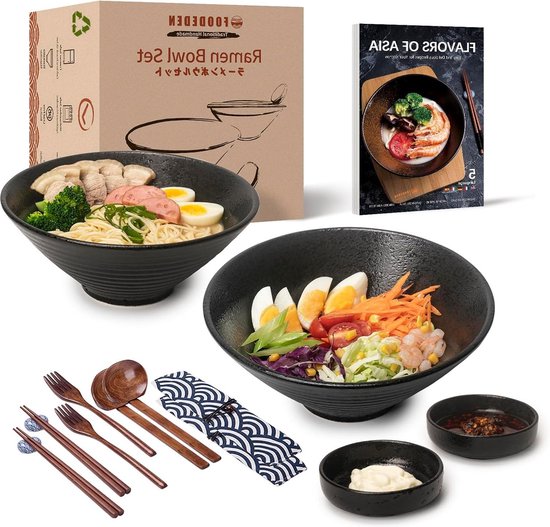 Ramen Bowl Sets - Porseleinen 2×1800ml 14 Stuk Noodle Bowls voor Soep ...