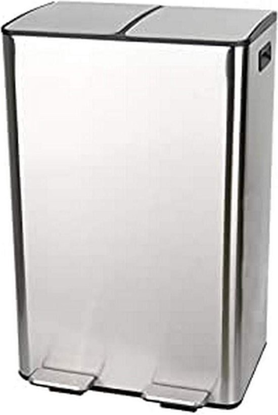 Afvalemmers voor afvalscheiding - Roestvrijstalen Pedaalemmer 60 L (2x30L) - Chroom... | bol