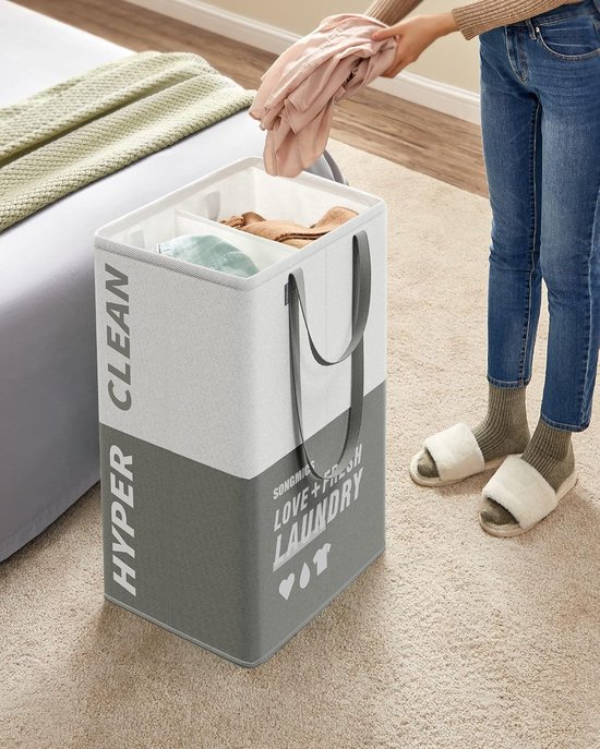 Wasmand 2 vakken, 90 liter, grote waszak groot, waszak, staand ...