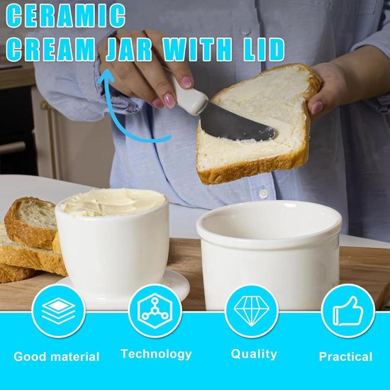 Keramische botervloot rond deksel watergekoeld waterlijn boterbel wit ...