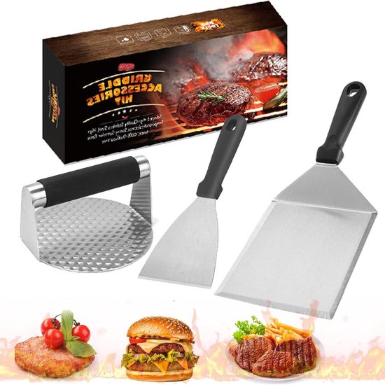 Burgerset grillspatelset van roestvrij staal - Burger Smasher - voor ...