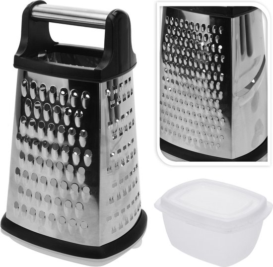 Rasp - 4-zijdig - met bewaarbakje - 15 x 12 x 23 cm - RVS/kunststof ...