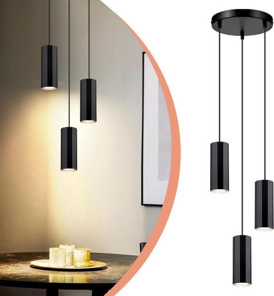 Hanglamp eettafel zwart 3 vlammen - GU10 woonkamer hanglamp - moderne ...