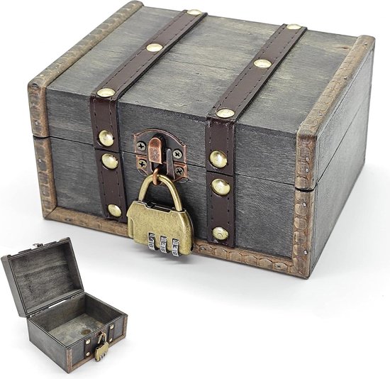 Houten Treasure Chest met Slot - 15x12x7,5cm - Money Box - Jewelry Box ...