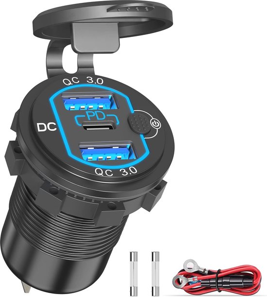 56W USB C Auto Lader met 3 Poorten en QC3.0 - Waterdichte Inbouw Lader ...