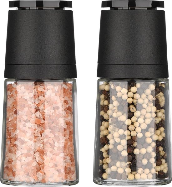 Peper- en Zoutstel - Instelbare keramische molenkruidenmolen van glas ...
