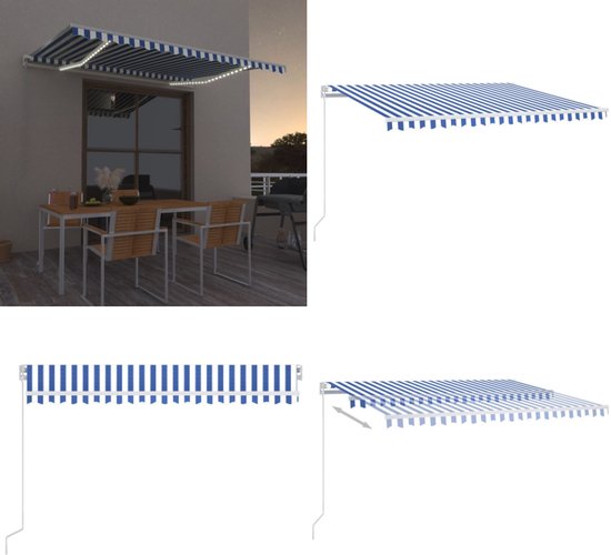 vidaXL Luifel handmatig uittrekbaar met LED 400x300 cm blauw en wit ...