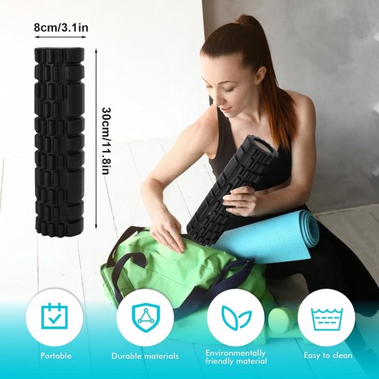 Foam Roller - Massageapparaat voor Trigger Point - 30 × 8 cm (Zwart) - Verlicht... | bol