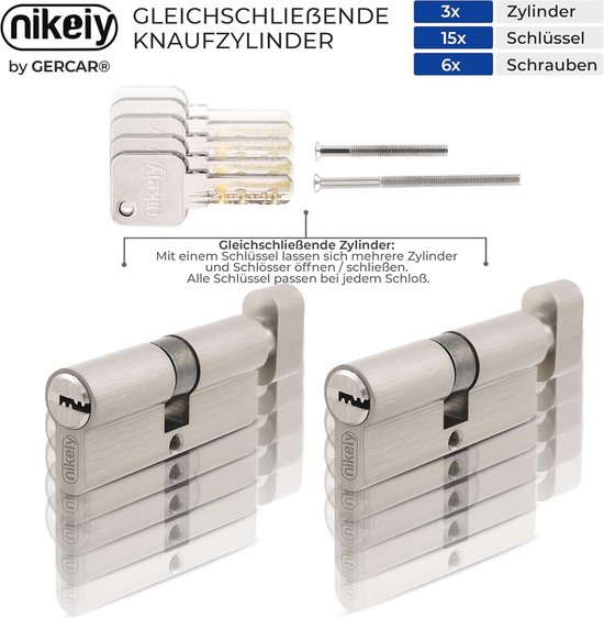 Cilindersloten set 3 x 30/30 met 15 sleutels - 60 mm deurslot | bol