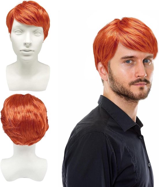 Men's Ginger Boy Band Fancy Dress Wig - Orange Punk Skirt 60s 70s 80s ...