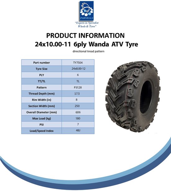 24x10.00-11 Quad ATV Tyre 6ply Wanda P3128 E-Marked Road Legal Tubeless 48J Tire | bol