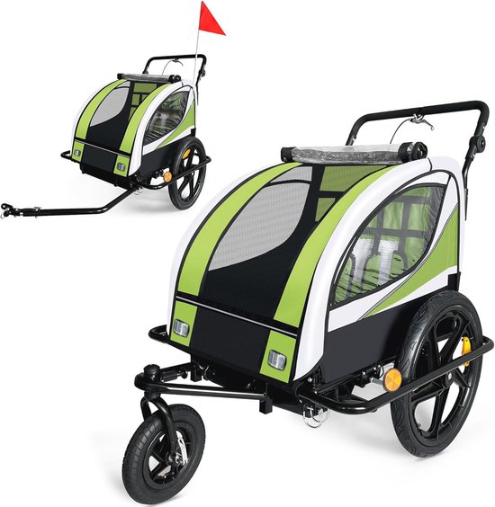 Fietskar 2in1 met 360° Zwenkmechanisme en Vering - Geschikt voor 2 Kinderen | bol