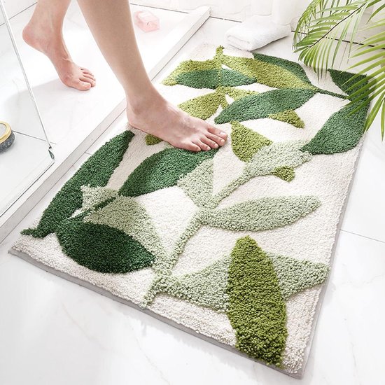 Inovra - Zachte Badmat 45 x 65 cm met Antislip Groen Bladerpatroon voor ...