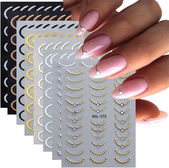 8 Sheets French Line Nail Stickers 3D Stickers for Nail Art - Gold ...