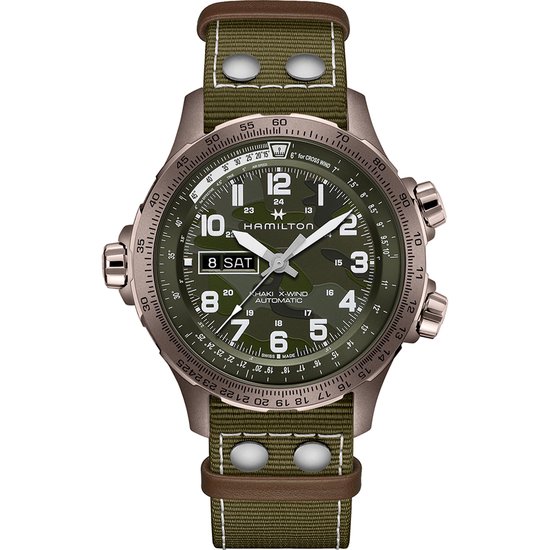 Hamilton Khaki Aviation X-Wind H77775960 Horloge - Nylon - Groen - Ø 45 ...