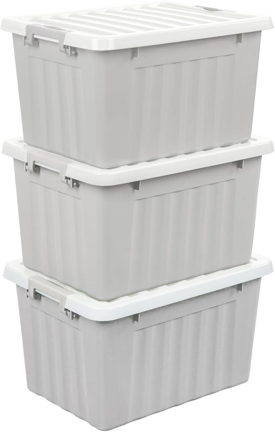 Ibenzoa® Robuuste Plastic Opbergdozen met Deksels, 3-Pack, Gestreept ...