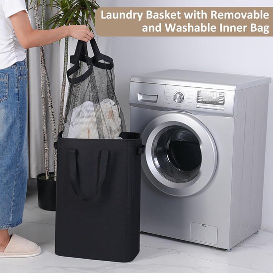 Slanke opvouwbare wasmand van Oxford-stof (50 l) met handgrepen en afneembare... | bol