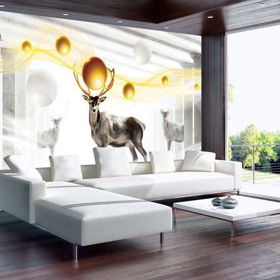 Fotobehang - Vlies Behang - Hert - Herten in 3D Tunnel - 312 x 219 cm | bol