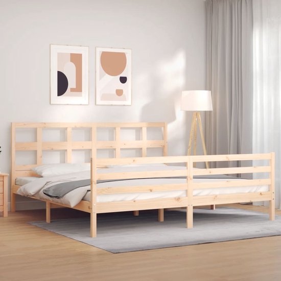 The Living Store Bedframe met hoofdbord massief hout 200x200 cm ...