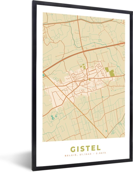Fotolijst incl. Poster - België - Gistel - Stadskaart - Kaart ...