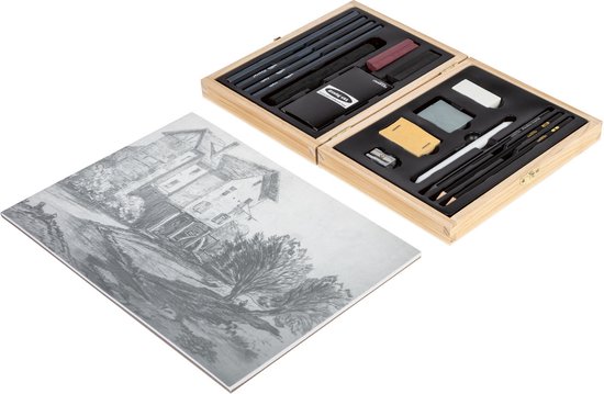 Crelando Houtskool Tekenset 26-delig - Schetsblok - Grafietstift ...