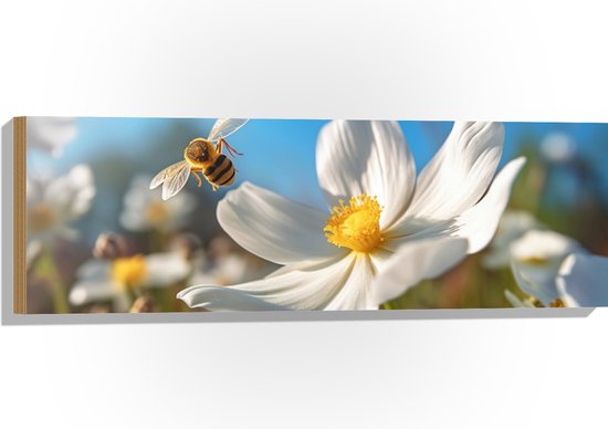 Hout - Bloemen - Wit - Bij - Dier - Insect - 90x30 cm - 9 mm dik - Foto ...