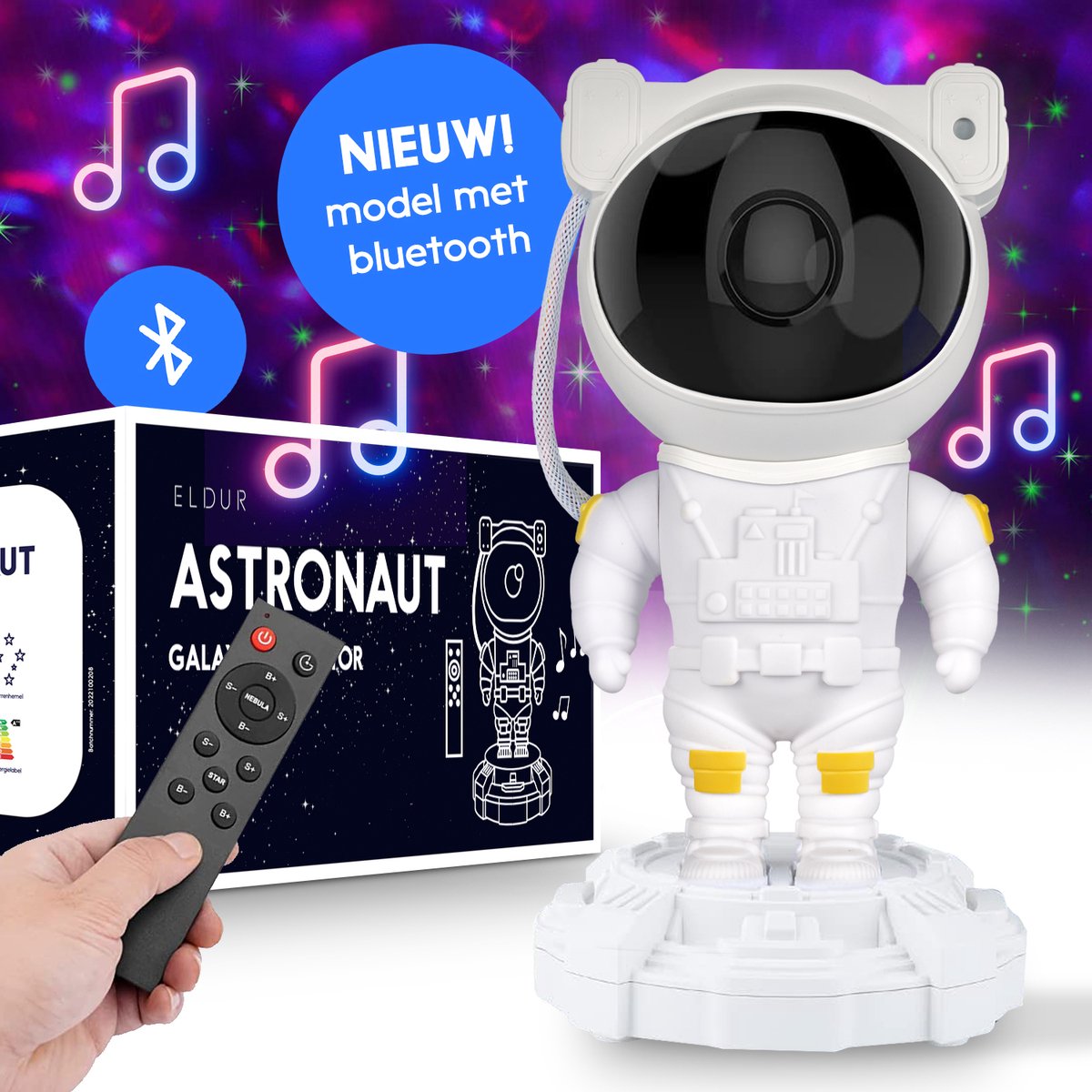 Eldur® Astronaut Sterren projector - Met Muziek via Bluetooth ...
