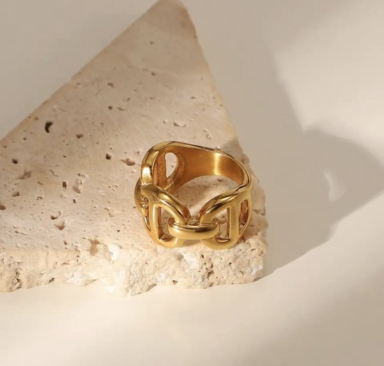Ring - Yehwang - Goud - Schakel - Statement ring - Stainless steel ...