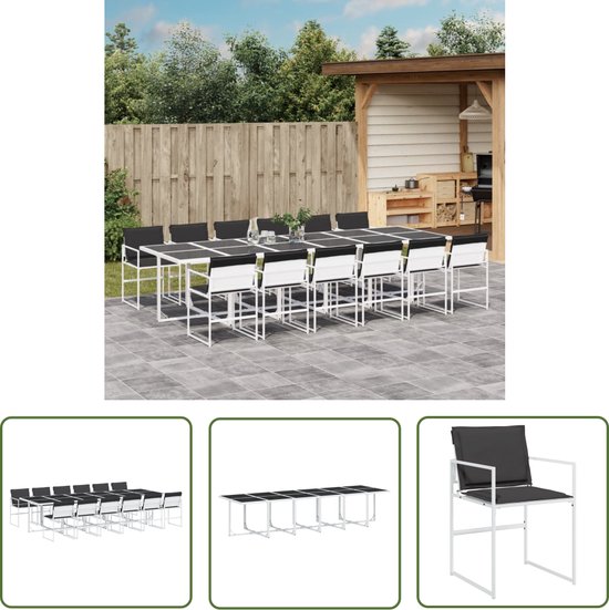 The Living Store Outdoor Dining Set - 12 Chairs - White - Compact ...