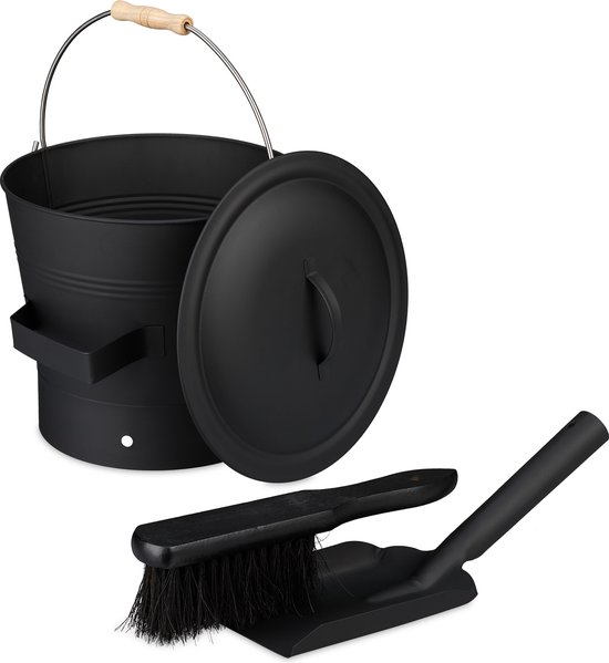 asemmer - met schep en stoffer - 7,5 l - kolenemmer met deksel - zwart ...