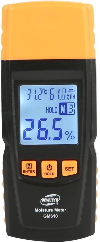Benetech GM610 3in1 Houtvochtmeter + Omgevingstemperatuur + luchtvochtigheid - 28... | bol
