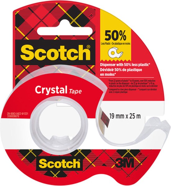Plakband Scotch Crystal 600 19mmx25m transparant + afroller | 12 stuks | bol