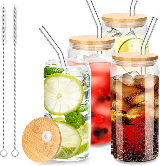 Longdrinkglazen met deksel en rietje 590 ml blikvorm - bierkan glazen ...