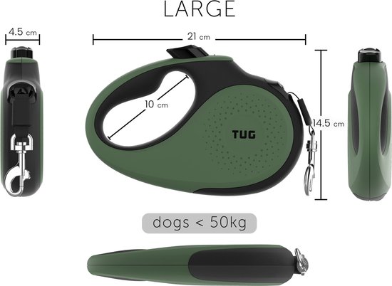 Tug Tug 360° Rollijn - Hondenriem - 5 m Groen Tot