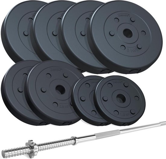 ScSPORTS® Halterset 35 kg - Lange Halterstang incl. Halterschijven ...