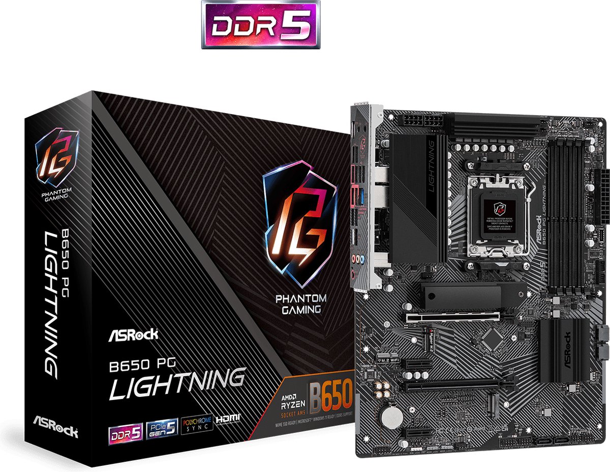 ASROCK B650 PG Lightning - Moederbord - ATX - Socket AM5 - AMD B650 - DDR5 - Realtek ALC897 ...